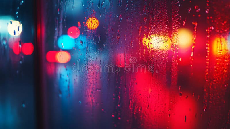 Rain-Streaked Window with City Lights in the Background Stock ...