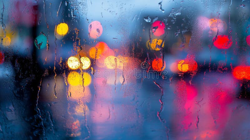 Rain Streaked Window City Lights Blurred Night Stock Illustration ...