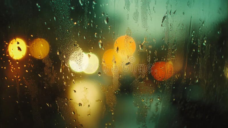 Rain Streaked Window City Lights Night View Stock Illustration ...