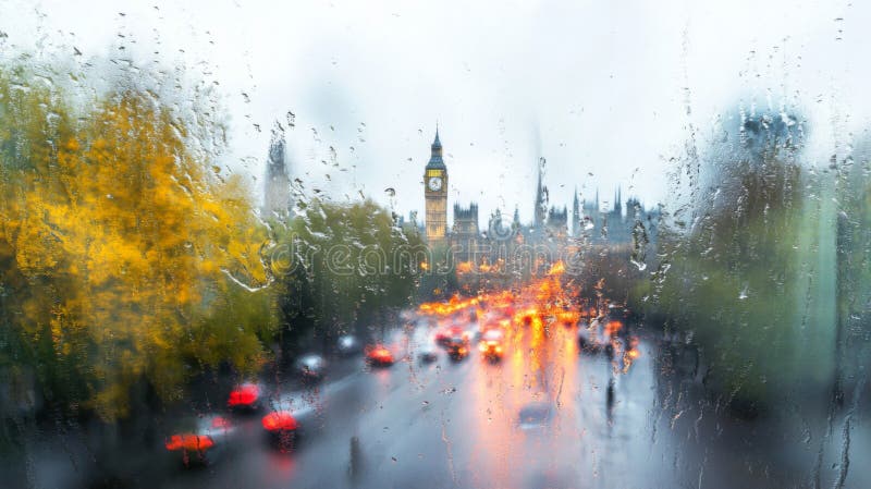 Rain Streaked Window View of London Big Ben Stock Illustration ...