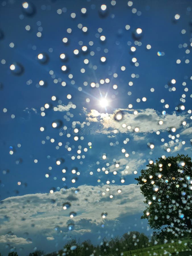 Rain Sun Clouds Tree Windshield Stock Image - Image of tree, rain ...
