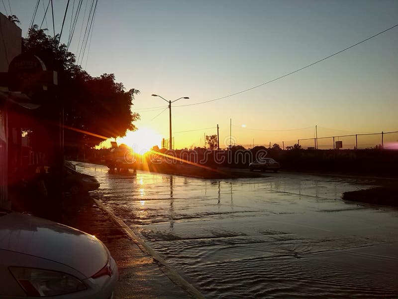Rain Sun stock image. Image of flood, street, dawn, rain - 127192953
