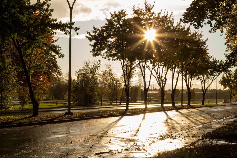 Rain and sun at fall stock image. Image of city, sunlight - 31838335