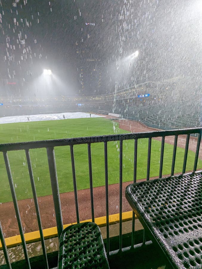 Rain and Thunder at Baseball Stadium during Game Stock Photo - Image of ...