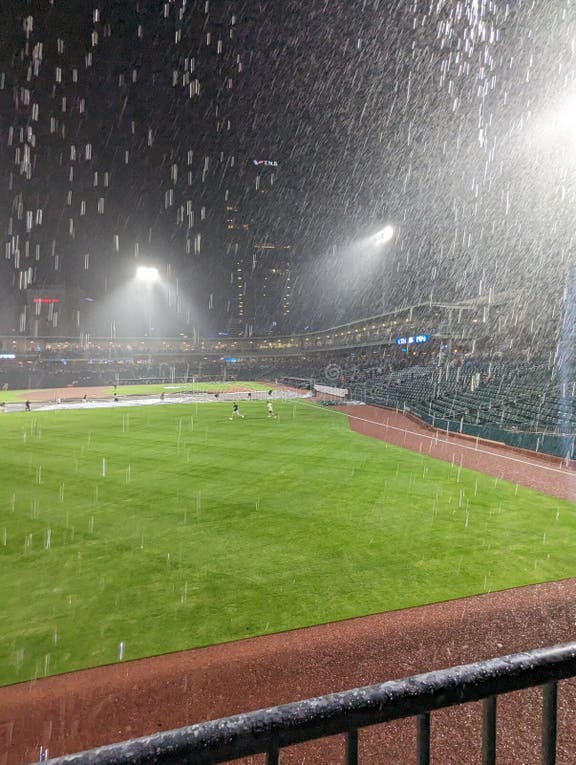 Rain and Thunder at Baseball Stadium during Game Stock Image - Image of ...