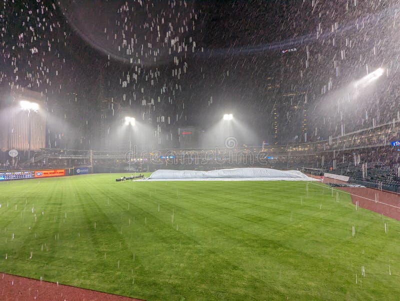 Rain and Thunder at Baseball Stadium during Game Editorial Photo ...