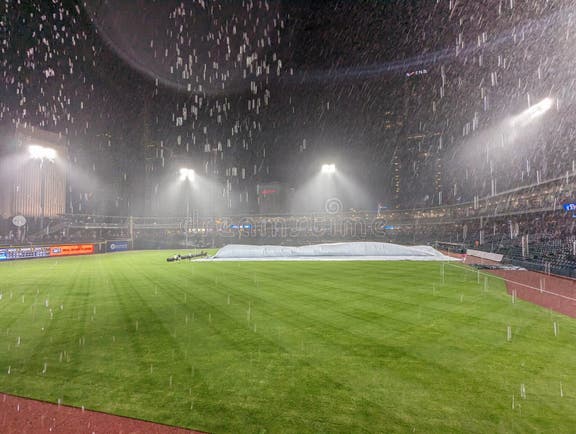Rain and Thunder at Baseball Stadium during Game Editorial Photo ...