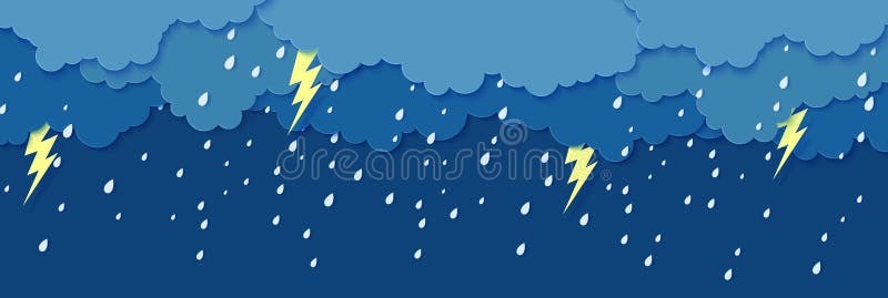 Rain Thunder Lightning and Clouds in the Paper Cut Style. Vector Storm ...
