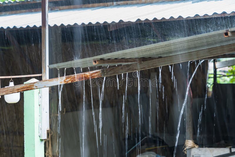 Rain on a Tin Roof. Rain Falling from the Roof. Rainy Day Nature ...