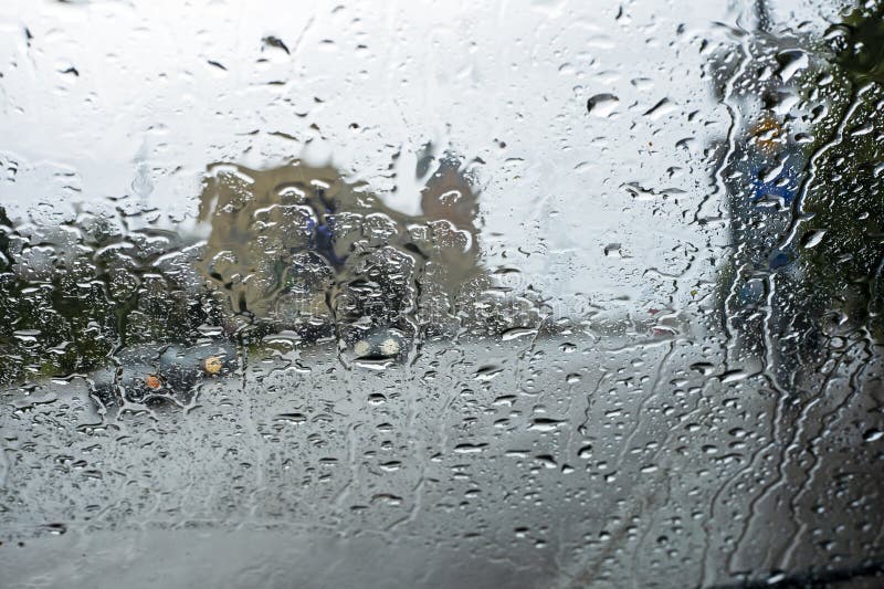 Rain and Tornado while Driving on the Road on the Windshield. Stock ...