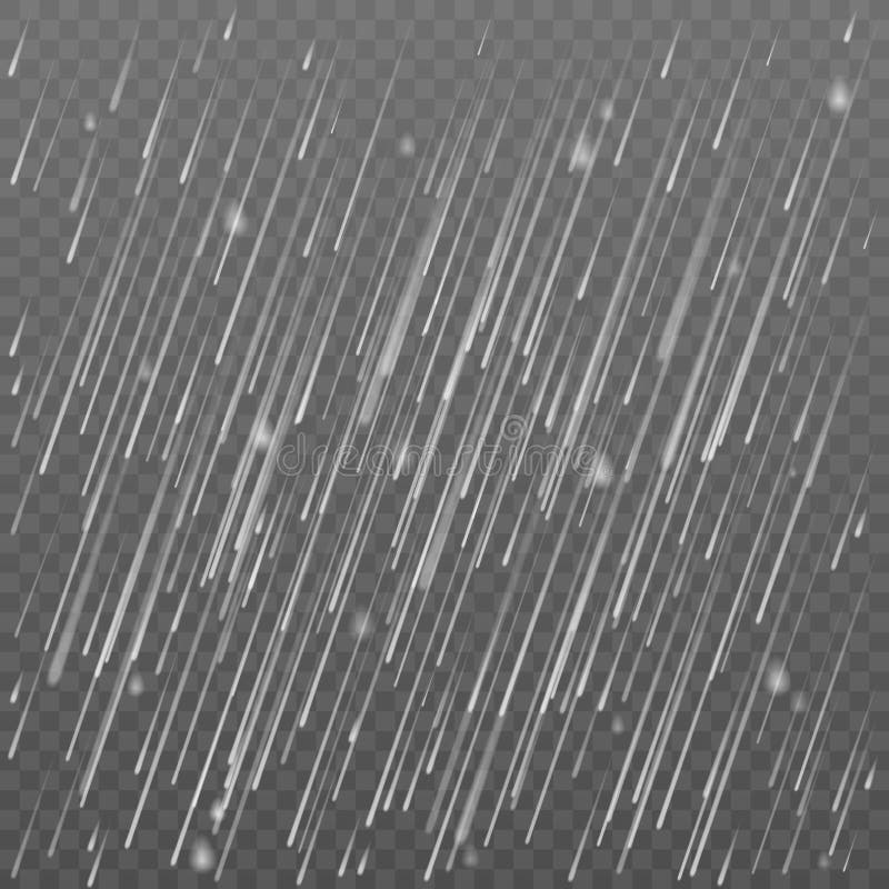 Rain Transparent Vector Background. Falling Water Drops Texture Stock ...