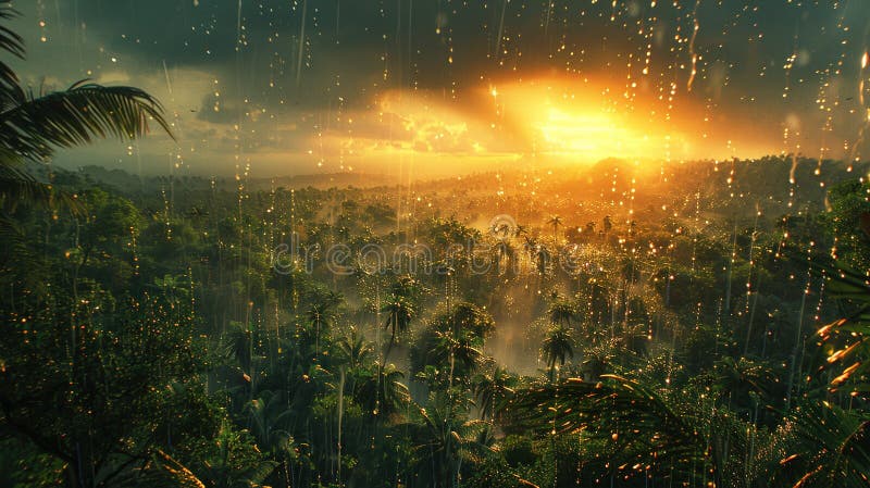 Rain in the Tropics at Dawn Stock Illustration - Illustration of ...