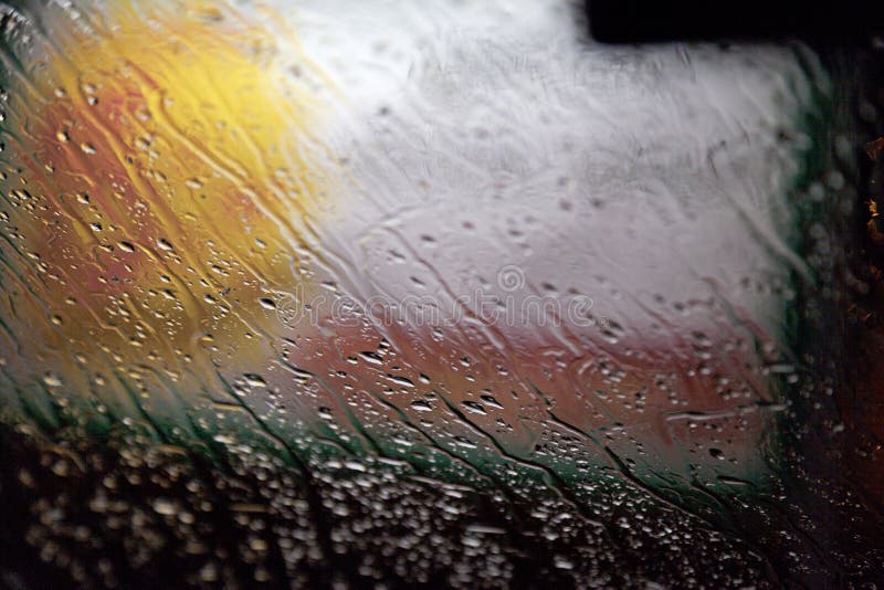 Rain and Water on the Car Window at Night Stock Photo - Image of ...