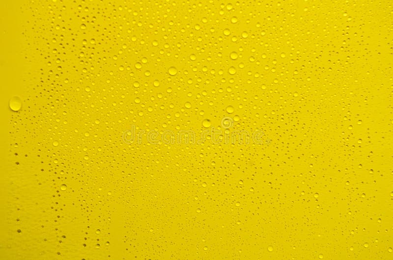 Rain Water Droplets on Yellow Cover Background. Water Droplets and ...