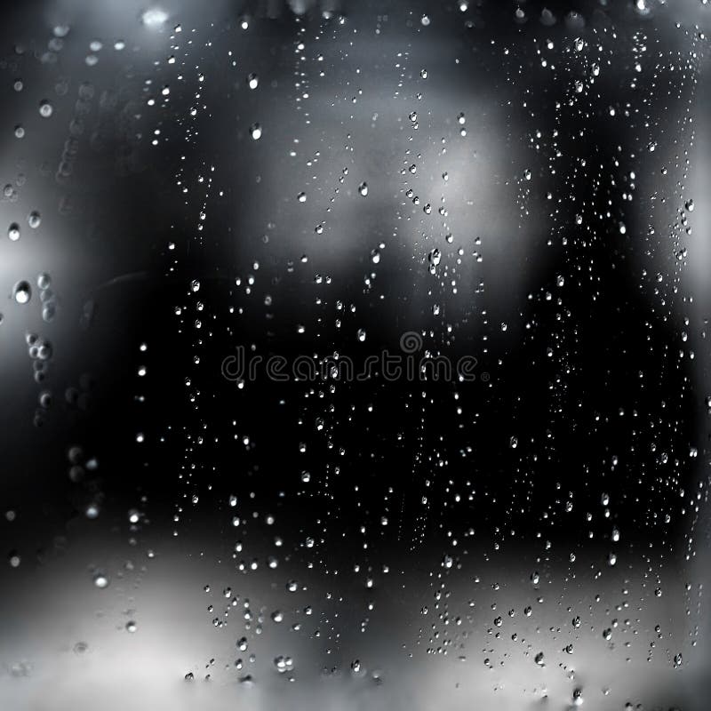 Rain Water Drops on a Black Dramatic Window Glass. Autumn Depression ...