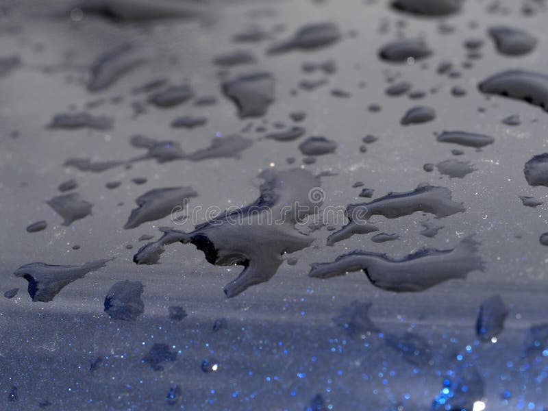 Rain Water Drops on Blue Metallic Surface Stock Photo - Image of rain ...