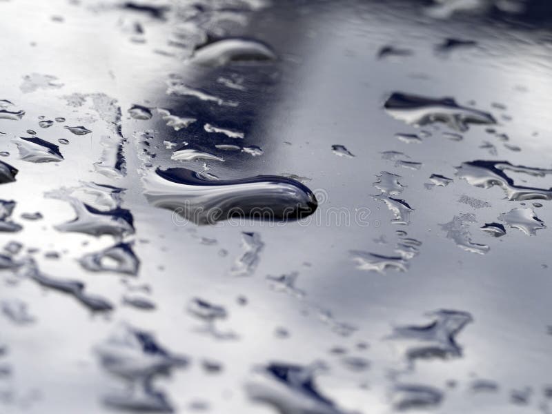 Rain Water Drops on Blue Metallic Surface Stock Image - Image of ...