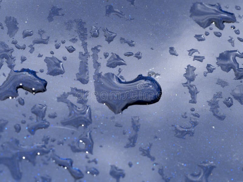 Rain Water Drops on Blue Metallic Surface Stock Image - Image of nature ...