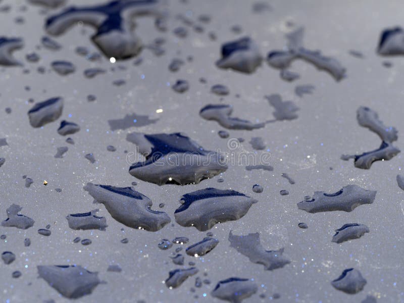 Rain Water Drops on Blue Metallic Surface Stock Photo - Image of clear ...