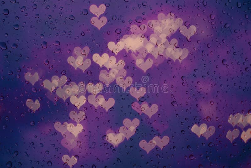 Rain Water Drops on Glass with Heart Bokeh. Stock Photo - Image of ...