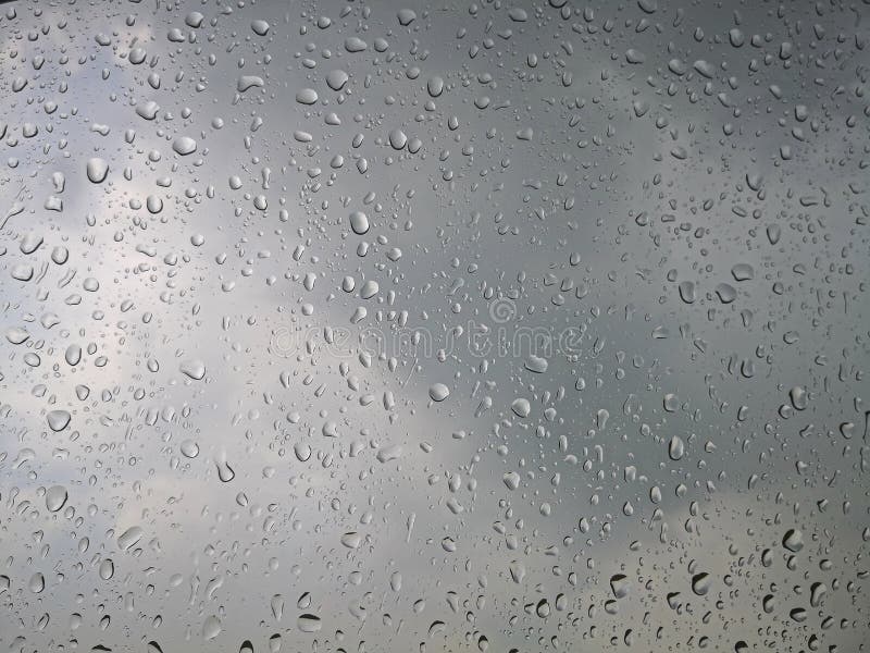 Rain Water Drops on Gray Sky Background Stock Image - Image of ...