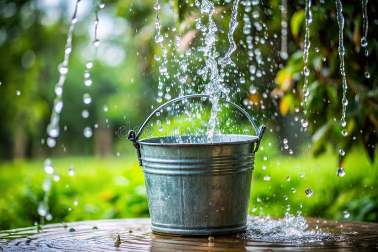 Rain Water Falling with Splashing in Receive Bucket Stock Illustration ...