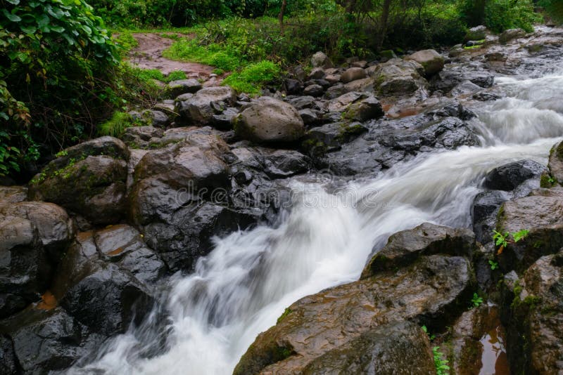 Rain Water Flowing at the Base of Waterfall during Monsoon Season Stock ...