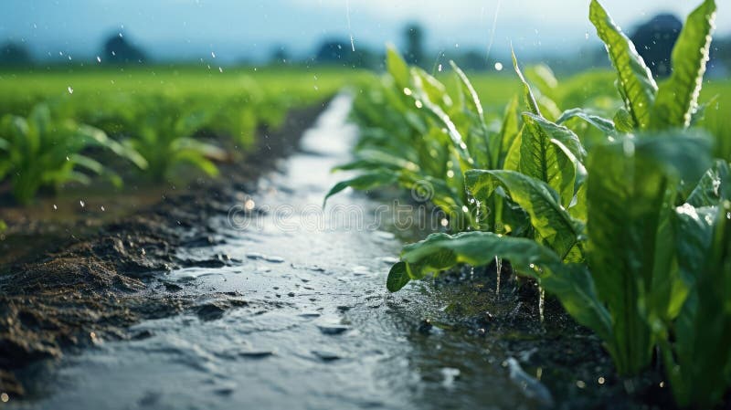 Rain Watering Plants in Farmer S Field Stock Illustration ...