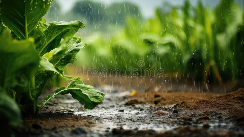 Rain Watering Plants in Farmer S Field Stock Illustration ...