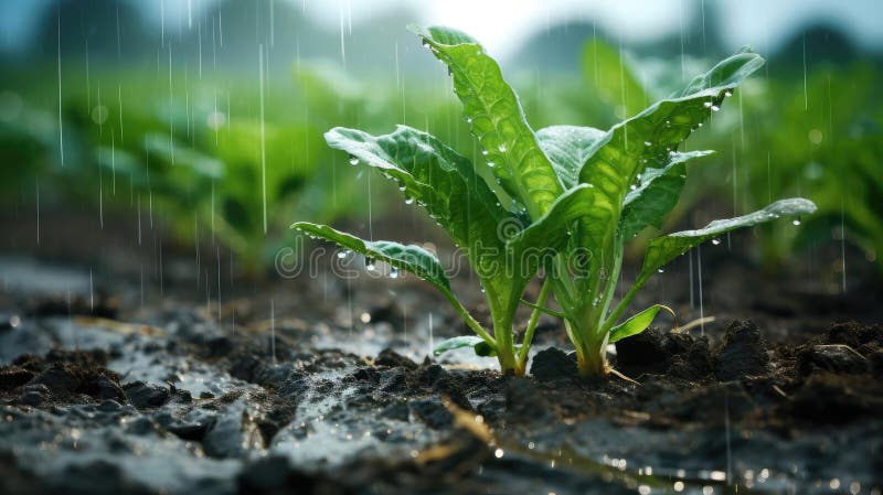 Rain Watering Plants in Farmer S Field Stock Illustration ...