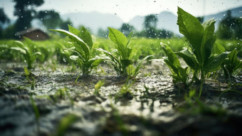Rain Watering Plants in Farmer S Field Stock Illustration ...