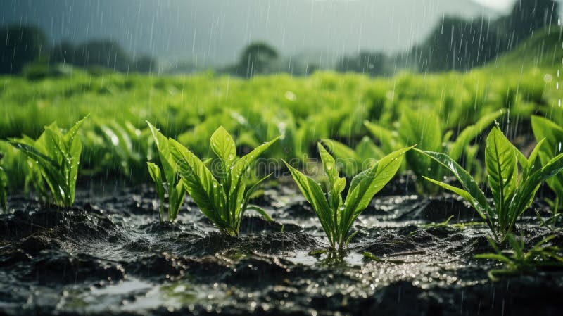 Rain Watering Plants in Farmer S Field Stock Illustration ...