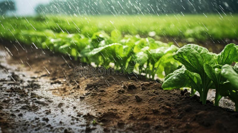 Rain Watering Plants in Farmer S Field Stock Illustration ...