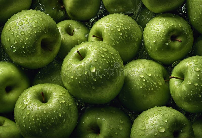 Rain Waters on Organic Green Apples. Generative AI Stock Illustration ...