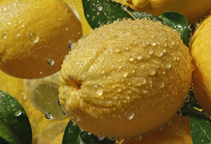 Rain Waters on Organic Lemon. Generative AI Stock Illustration ...