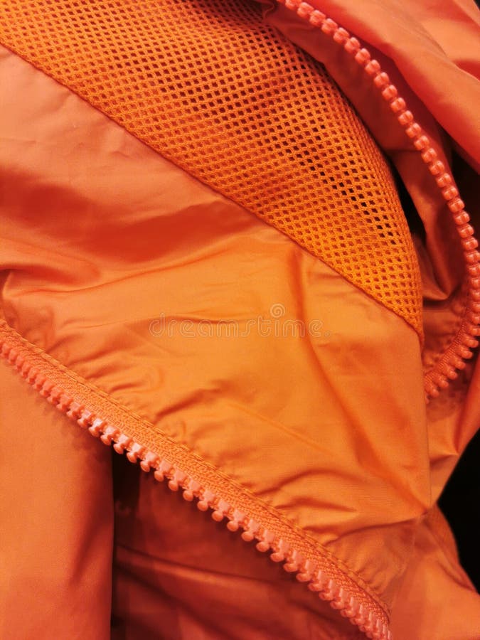 Rain Wet Zipper Orange Raincoat Stock Image - Image of softshell ...