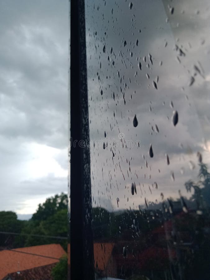 Rain on Windows in the Office Building at Afternoon Stock Photo - Image ...