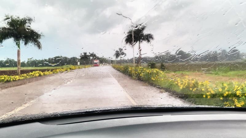 Rain on the Windshield of a Car, View from Inside the Car during a ...