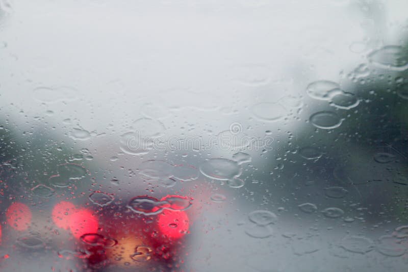 Rain, Rain on the Windshield View from Inside the Car at Road Way ...