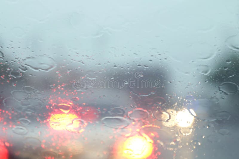 Rain, Rain on the Windshield View from Inside the Car at Road Way ...