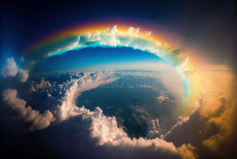 Rainbow Above Clouds in Blue Sky. Wide Angle Stock Illustration ...