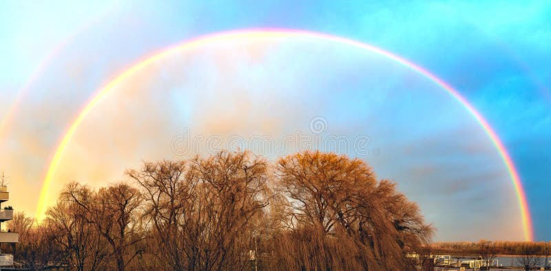 Rainbow Above the River Danube Stock Image - Image of phenomenon ...