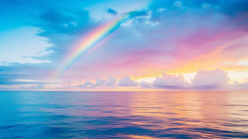Rainbow Across an Ocean Horizon Stock Illustration - Illustration of ...