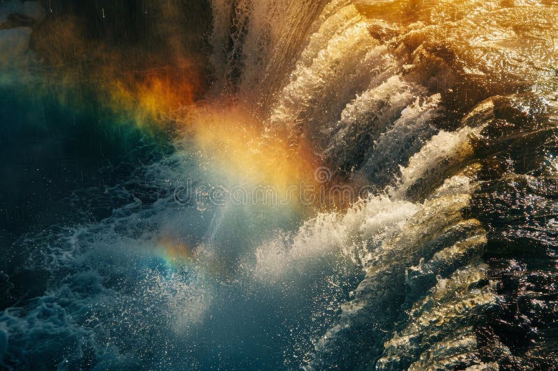A Rainbow Appears within the Spray of a Cascading Waterfall, Creating a ...