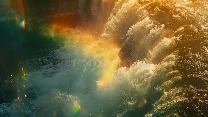 A Rainbow Appears within the Spray of a Cascading Waterfall, Creating a ...