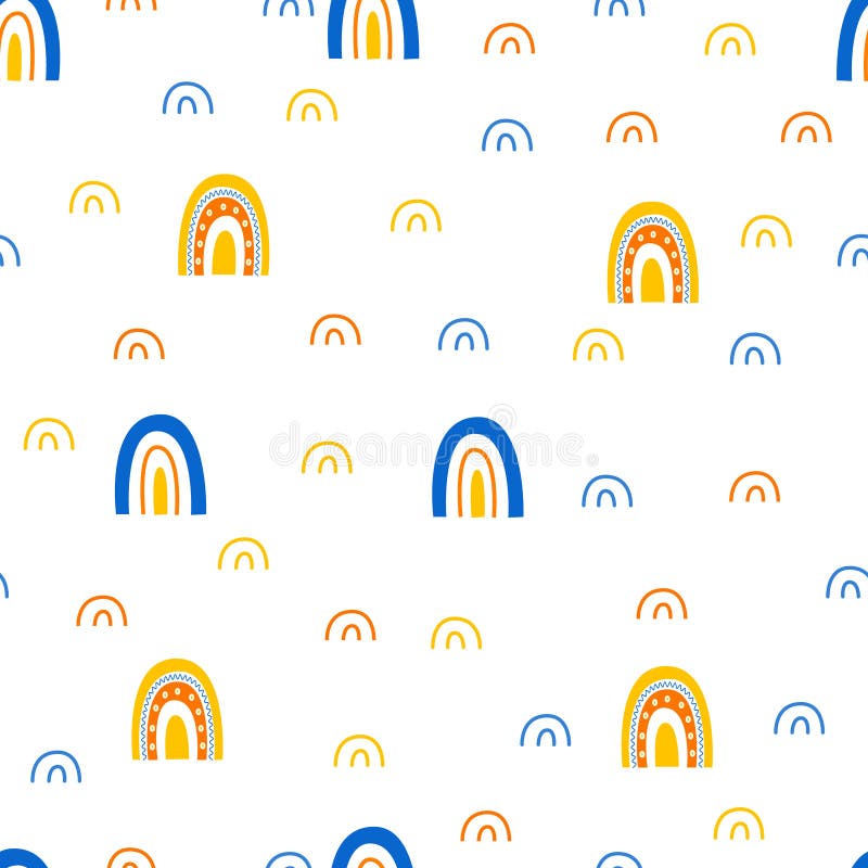 Rainbow and Arc Cute Seamless Pattern in Flat Cartoon Doodle Style ...