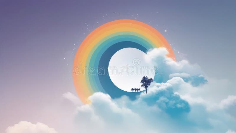 A Rainbow Arch Over a White Circle Surrounded by Clouds Stock Illustration - Illustration of ...