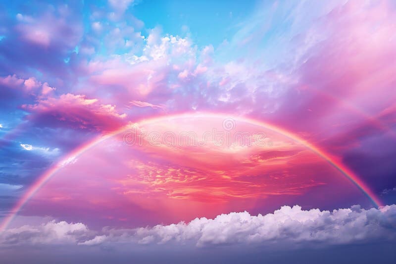 A Rainbow Arching Across the Sky, with Fluffy White Clouds in Its Path ...