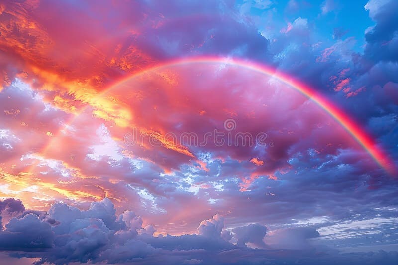 A Rainbow Arching Across the Sky, with Fluffy White Clouds in Its Path ...