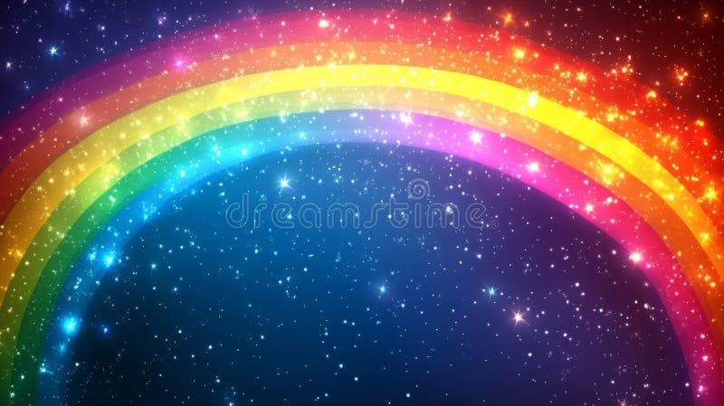 Rainbow Arching Across a Starry Night Sky Stock Illustration ...